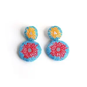 NANA WATANABE Blue / Red / Orange Coral Egg Embroidery Earrings Red - Blue/red/orange