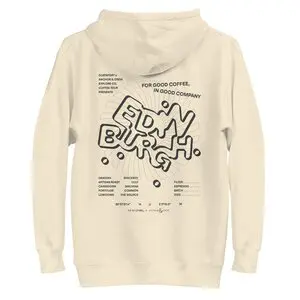 ANCHOR & CREW Gustatory Edinburgh Coffee Scene Embroidered Hoodie - Brown