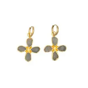 ISOLATED JEWELLERY Aquamarine Cross Earrings - Gold