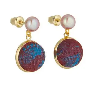 SOFT STROKES SILK Brocade And Pearl Drop Earrings - Red/blue