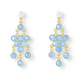 PEARLS OF THE ORIENT ONLINE Cultured Freshwater Pearl And Blue Chalcedony Chandelier Earrings - White/blue