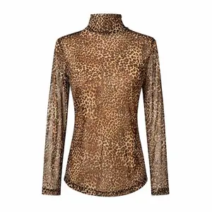 OH!ZUZA NIGHT&DAY Brown / Black Sheer Leopard Print Mesh Turtleneck Top - Brown/black