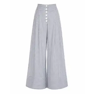 JULIA ALLERT Button Front Palazzo Trousers Stripe - Blue