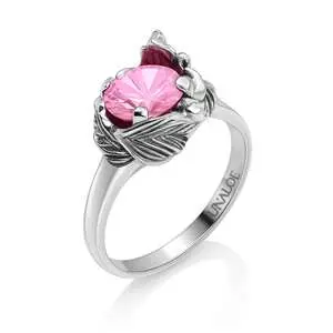 UNALOE Pink / Silver Sterling Silver Ring With Pink Zircon Coleus– Handmade Jewelry - Pink/silver