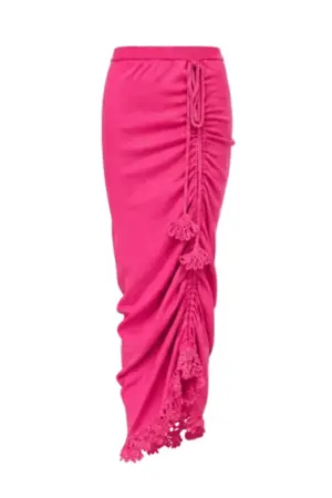 ANDREEVA Fuchsia Carnation Knit Skirt With Handmade Embroidery - Pink