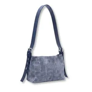JUAN-JO Croc Suede Crossbody Bag - Blue