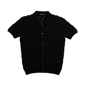 EIGHT X Spire Crochet Short Sleeve Button Up Shirt - Black