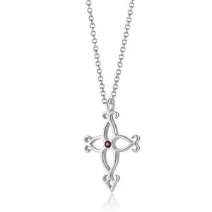 UNALOE Silver / Red Soul Cross Sterling Silver Necklace With Ruby – Religious Jewelry - Silver/red