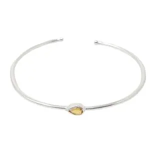 HARFI Minimalist Sterling Citrine November Birthstone Bangle Bracelet - Silver