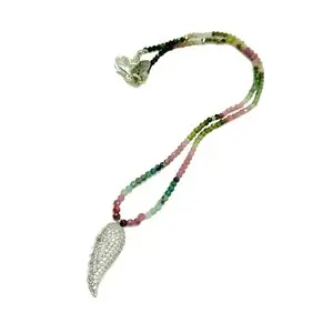 AMY DELSON JEWELRY Angela Angel's Wing Watermelon Tourmaline Necklace - Silver