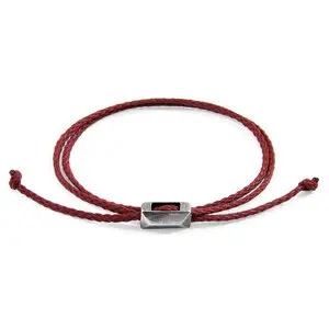ANCHOR & CREW Burgundy Edward Silver & Rope Skinny Bracelet - Red