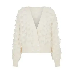 SOUR FIGS Fringed Checkerboard Cardigan - White