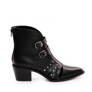 THE 5TH ELEMENT Nova Western Ankle Boots In Leather - Black