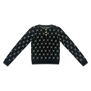 ROCH PEREL Monogrammed Gold Edged Sweater - Black