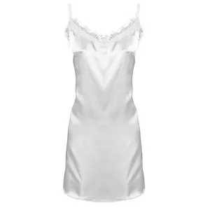 ETTIE Satin Slip Dress With Lace Trim - Silver