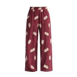 PAISIE Leaf Embroide Trousers In Burgundy - Red