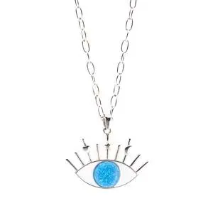 EBRU JEWELRY Blue Opal Evil Eye Pendant Necklace - Silver