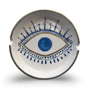 CASA DUNIYA Shanti Hand-painted Evil Eye Ceramic Trinket Dish - White