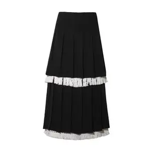 JULIA ALLERT Pleated A-line Skirt With Fringe Detail - Black
