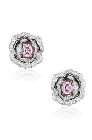 SANTINNI Pink / Silver 'marchioness' Flower-motif Silver Earrings With Pink Crystal - Pink/silver