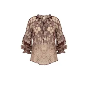 GEORGETTE Luna Sheer Blouse - Brown