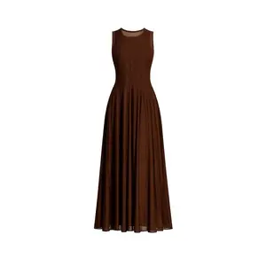 TANTRA SPAIN SL Long Sleeveless Dress In Textured Lace, Flared Skirt With Darts - Brown