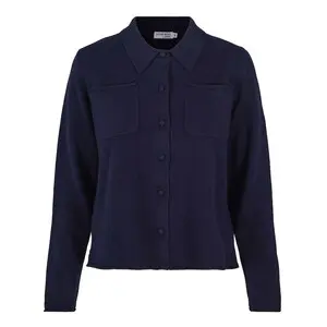 TIRILLM Nadine Short Cardigan With Collar And Pockets, Navy - Blue