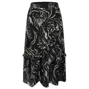 SMART AND JOY Flared Midi Skirt With Graphic Print - Black