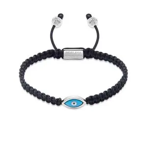 NIALAYA JEWELRY Black / Silver Black String Bracelet With Silver Evil Eye - Black/silver