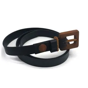 WOOD BELT Fiordland Kind 206 Walnut Wood Leather Belt - Black