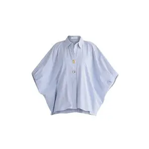 PAISIE Metallic Button Details Oversized Blouse In Stripes - Blue
