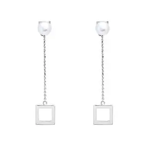 SHEIDA FARROKHI Square Drop Earrings Solid Gold - White/silver