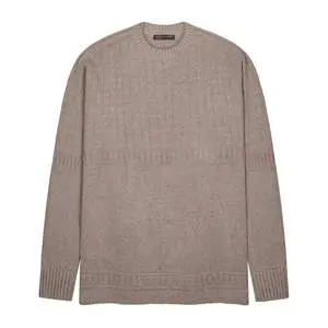 PAUL JAMES KNITWEAR Midweight Cotton Sennen Grid Knit Gansey Jumper Jaspe - Brown