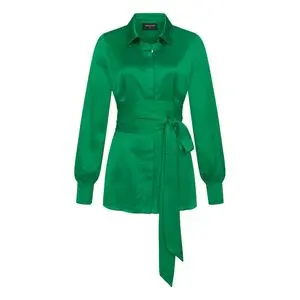 MARIANNA DÉRI Satin Blouse With Tie Belt - Green