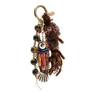 FARRA Handcrafted Ceramic Fish With Tiger-eye Stone And Tassel Bag Charm - Brown