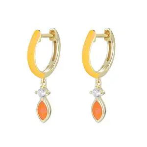 KAMARIA Enamel Opal Huggie Earrings - Orange