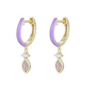 KAMARIA Enamel Opal Huggie Earrings - Purple