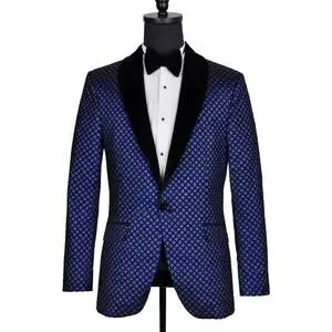 DAVID WEJ Washington Jacquard Velvet Shawl Lapel Blazer - Blue