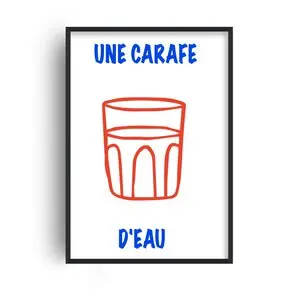 FANCLUB Red / Blue Une Carafe D'eau French Kitchen Retro Inspired Giclée Art Print A3 - Red/blue