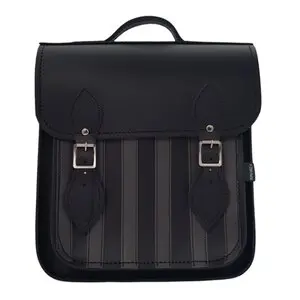 ZATCHELS Black / Grey Handmade Leather City Backpack Gothic Striped Grey & Black - Black/grey