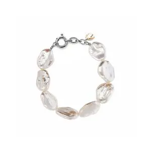 UNALOE Sterling Baroque Pearl Bracelet – Elegant Freshwater Cultured Pearl Jewelry - Silver