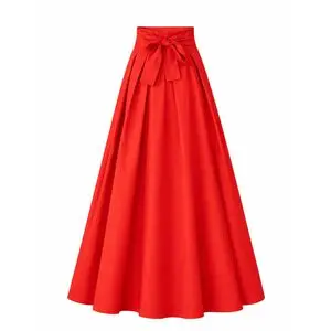 NIKKA PLACE High-waisted A-line Maxi Skirt With Bow Detail - Red