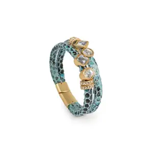 Saachi Bling Charm Leather Scale Light Bracelet - Blue