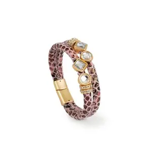 Saachi Bling Charm Leather Scale Light Bracelet - Pink