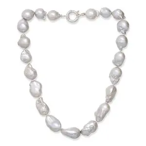 PEARLS OF THE ORIENT ONLINE Decus Large Cultured Freshwater Baroque Pearl Necklace - Grey