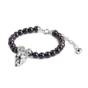 KASUN LONDON Skull Pearl Bracelet & Peacock - Silver