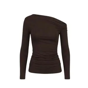 MONLICIA Asymmetric Off-shoulder Long Sleeve Stretch Lune Top