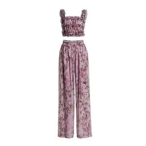 NUR KARAATA Floral Ruffle Detail Wide Leg Set