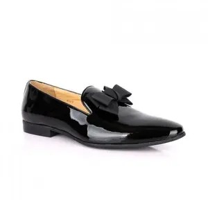 DAVID WEJ Alfred Patent Bow Tie Loafers - Black