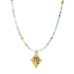 SEVEN SAINTS Blue / Gold Virgo Gemstone Choker Necklace, Amazonite, Gold Plated - Blue/gold